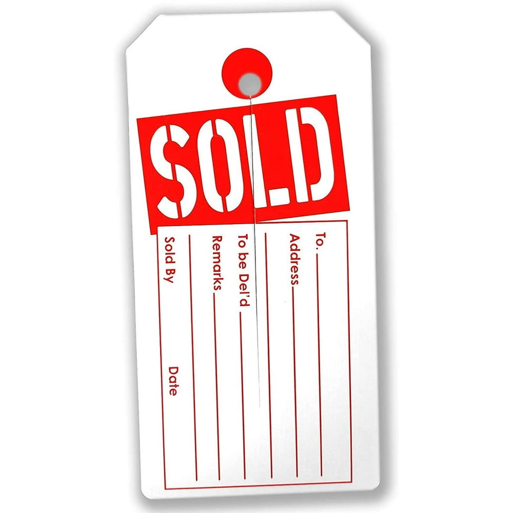 Sold Tags, Large Red & White Department Store Tag w/Slit, 2.4" x 4.75 ...