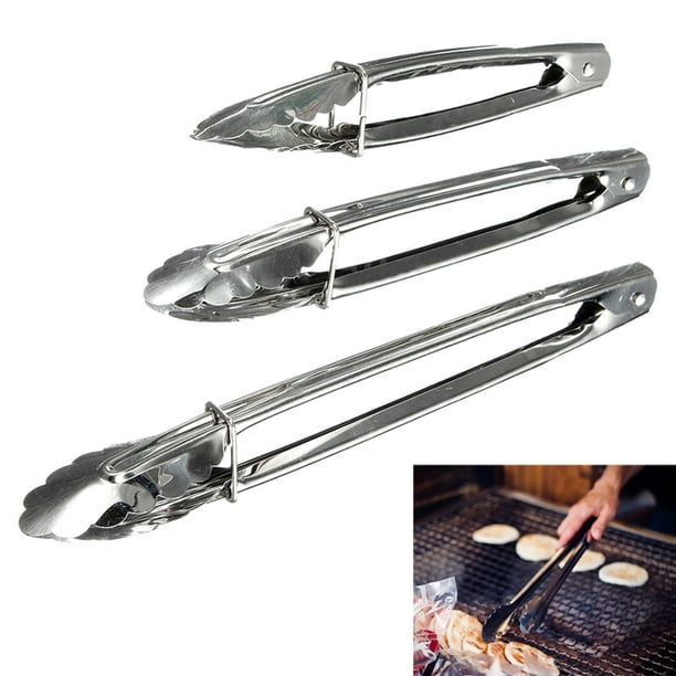 3 X Stainless Steel Kitchen Tongs Salad BBQ Cooking Heavy Duty Serving ...