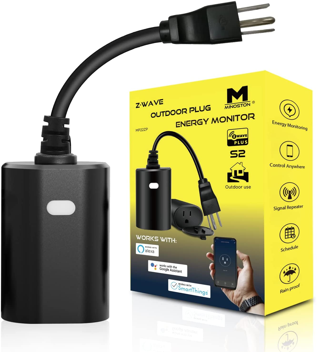 Z-Wave Outdoor Plug with Energy Monitoring, Z-Wave Hub Required, Alexa and Google Assistant ...