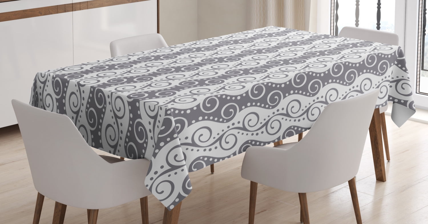 Retro Tablecloth, Continuous Vertical Stripes with Swirls and Dots ...