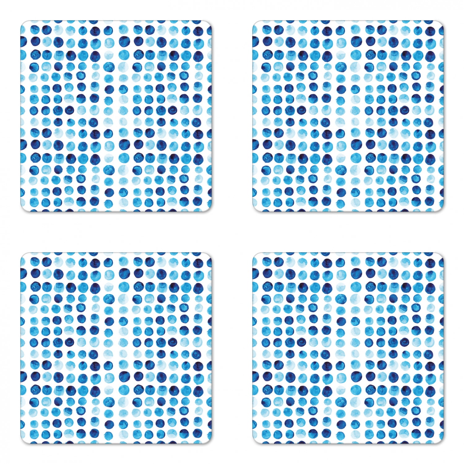 Blue Coaster Set of 4, Retro Hand Drawn Circles Rounds Color Cells ...