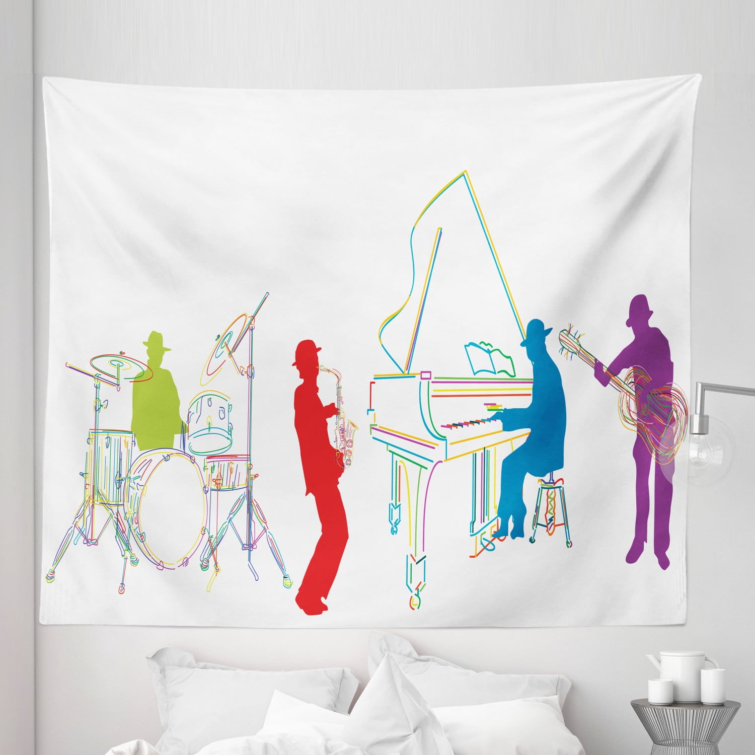 Colorful Tapestry, Vibrant Colored Jazz Band Instruments Modern ...