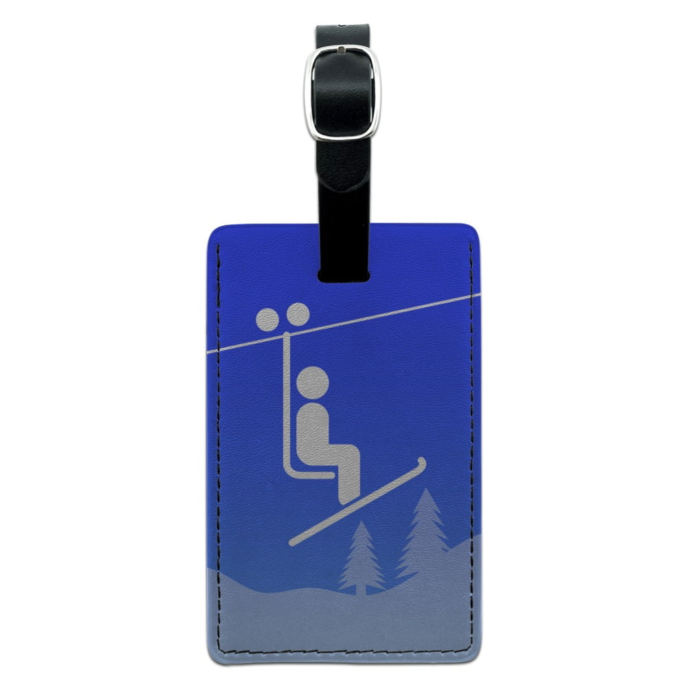 Skiing Ski Lift Symbol in Snow Rectangle Leather Luggage Card Suitcase ...