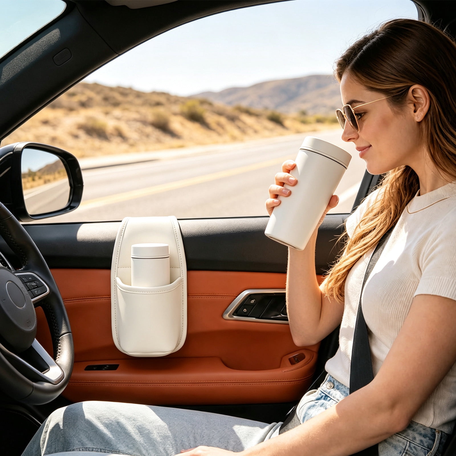Car Door Storage Pocket Side Mounted Organizer Water Cup Holder Phone ...
