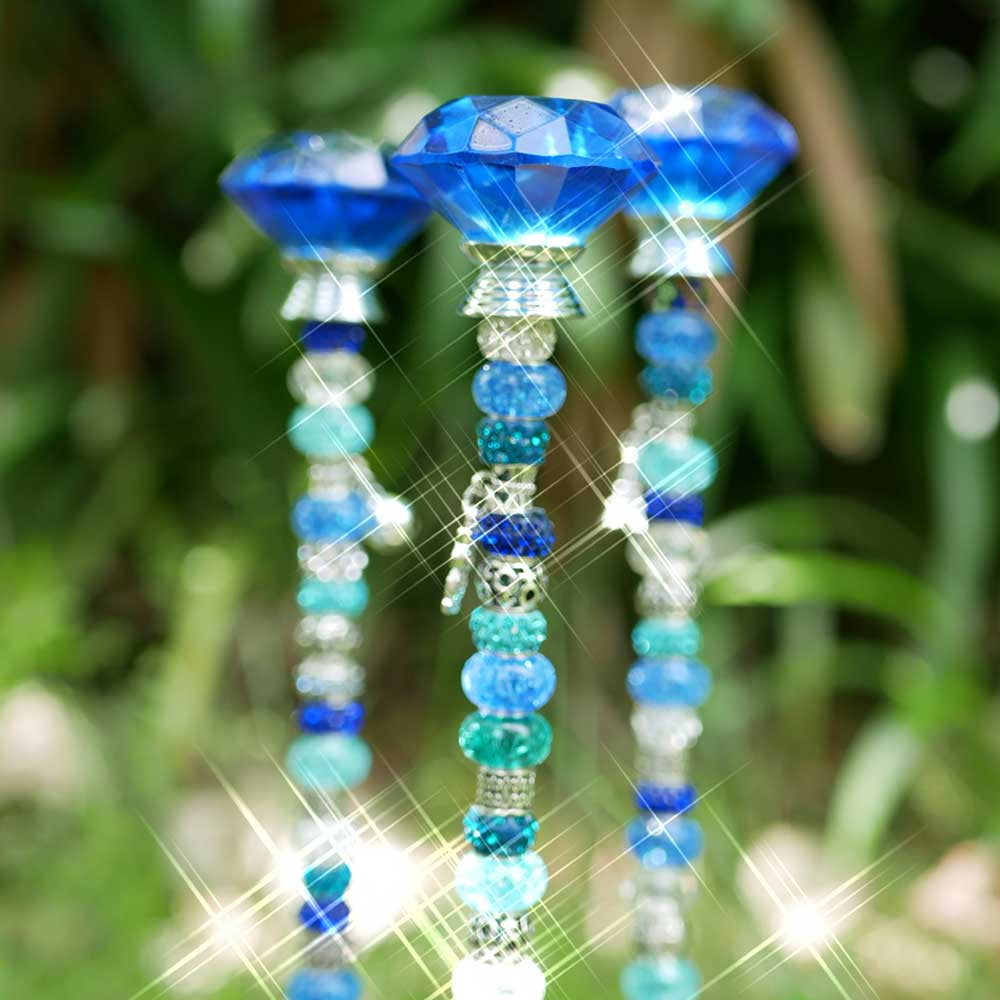 22" Blue Diamond Beaded Garden Stake 1PC Fairy Wand Decorative Plant ...