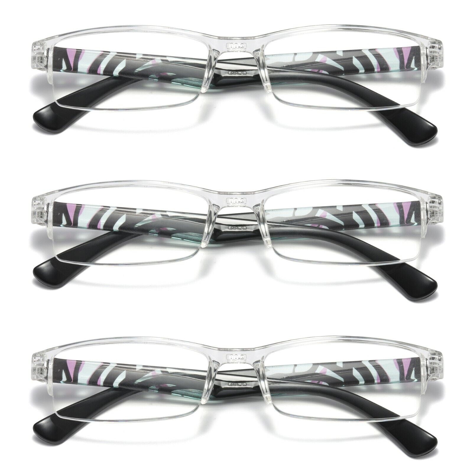 3 Pairs Womens Slim Rectangle Half Frame Blue Light Blocking Reading ...