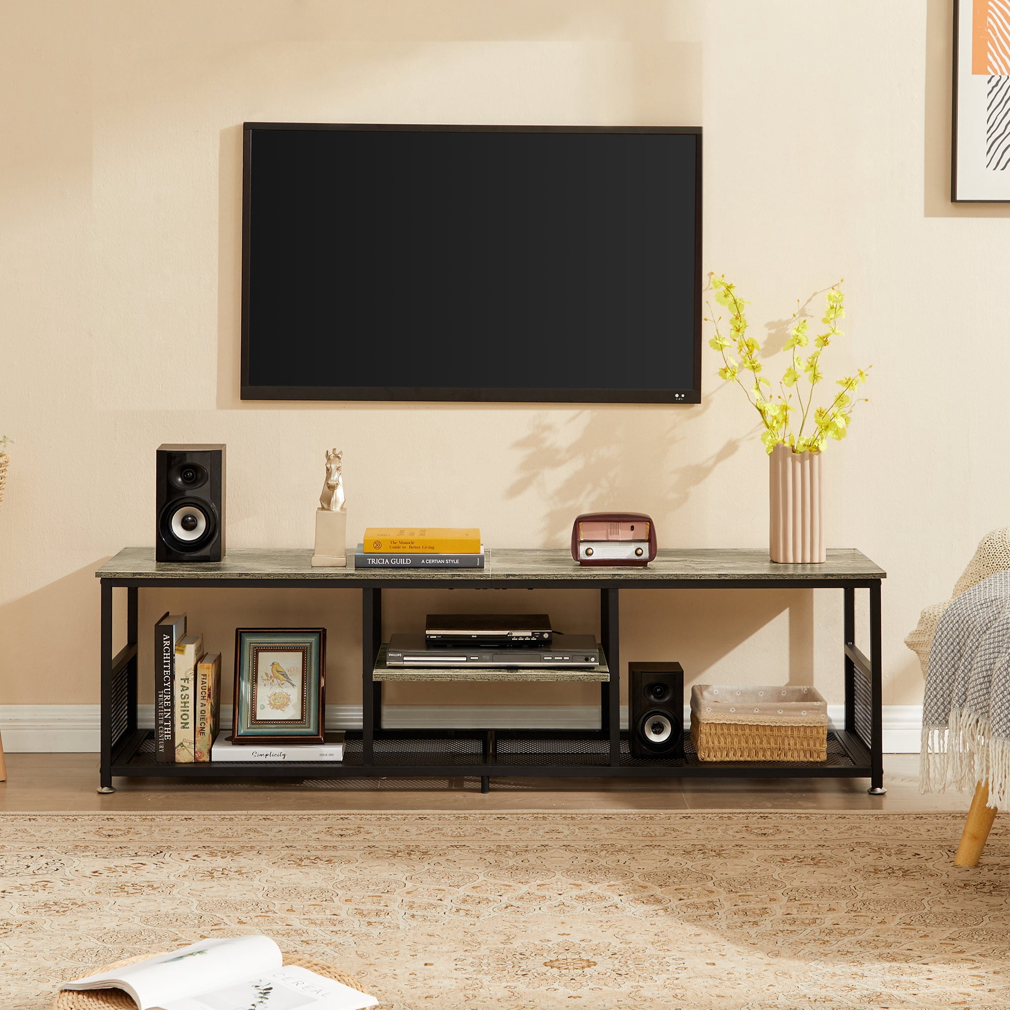 VECELO TV Stand up to 70 Inches, Industrial 62.99" Entertainment Center ...