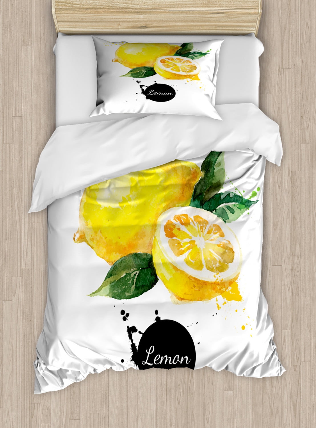 Fruit Twin Size Duvet Cover Set, Citrus Lemon with Watercolor Effect ...