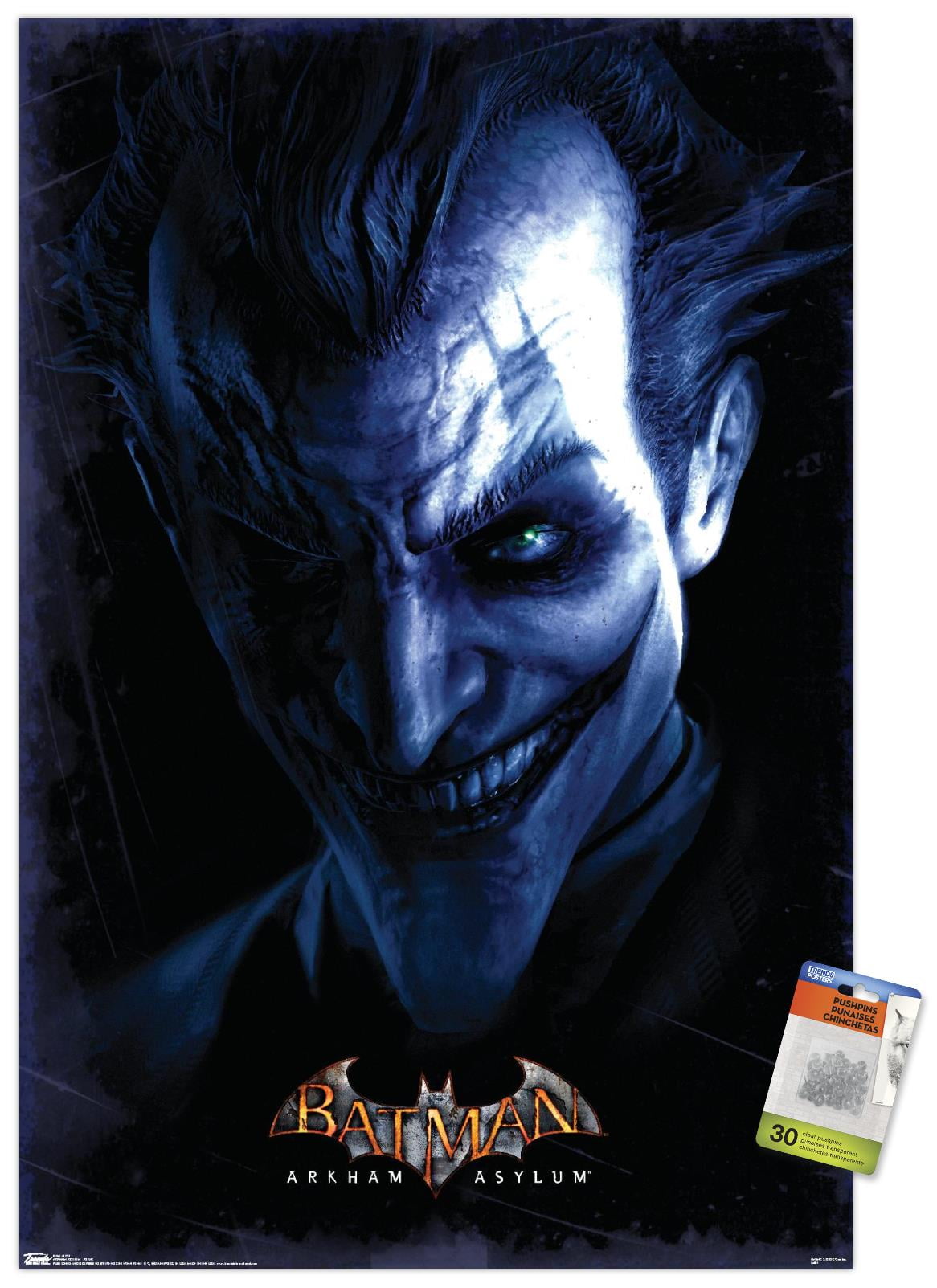 DC Comics Video Game - Arkham Asylum - Joker Wall Poster with Push Pins ...