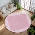 Pink Geometric 6ft Round Rug, White Greek Key Design Burlap Modern Art ...
