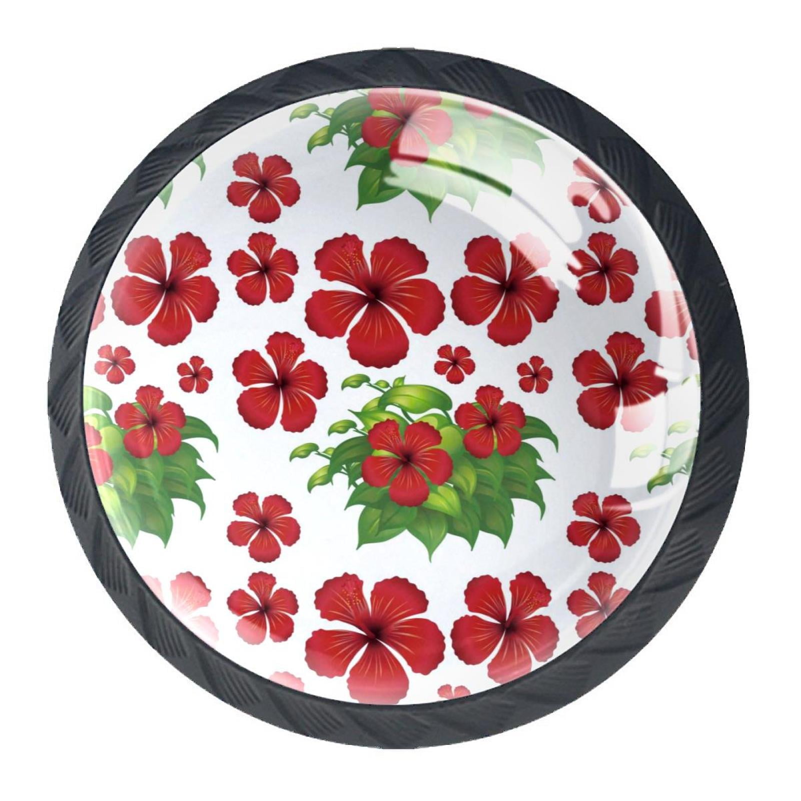 4 Pcs Red Hibiscus Flowers Knobs for Kitchen Cabinet Cupboard Dresser Bookcase Drawer Pulls ...