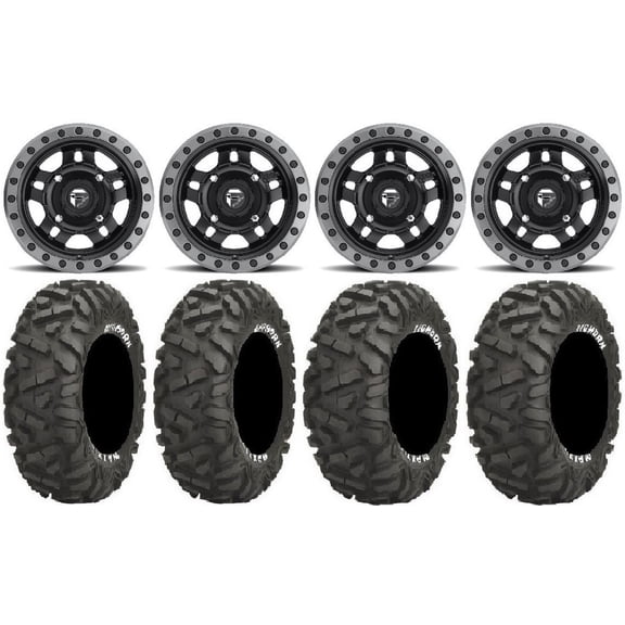MSA Black Vibe 14" ATV Wheels 26" Dual Threat Tires Honda Rincon Yamaha ...
