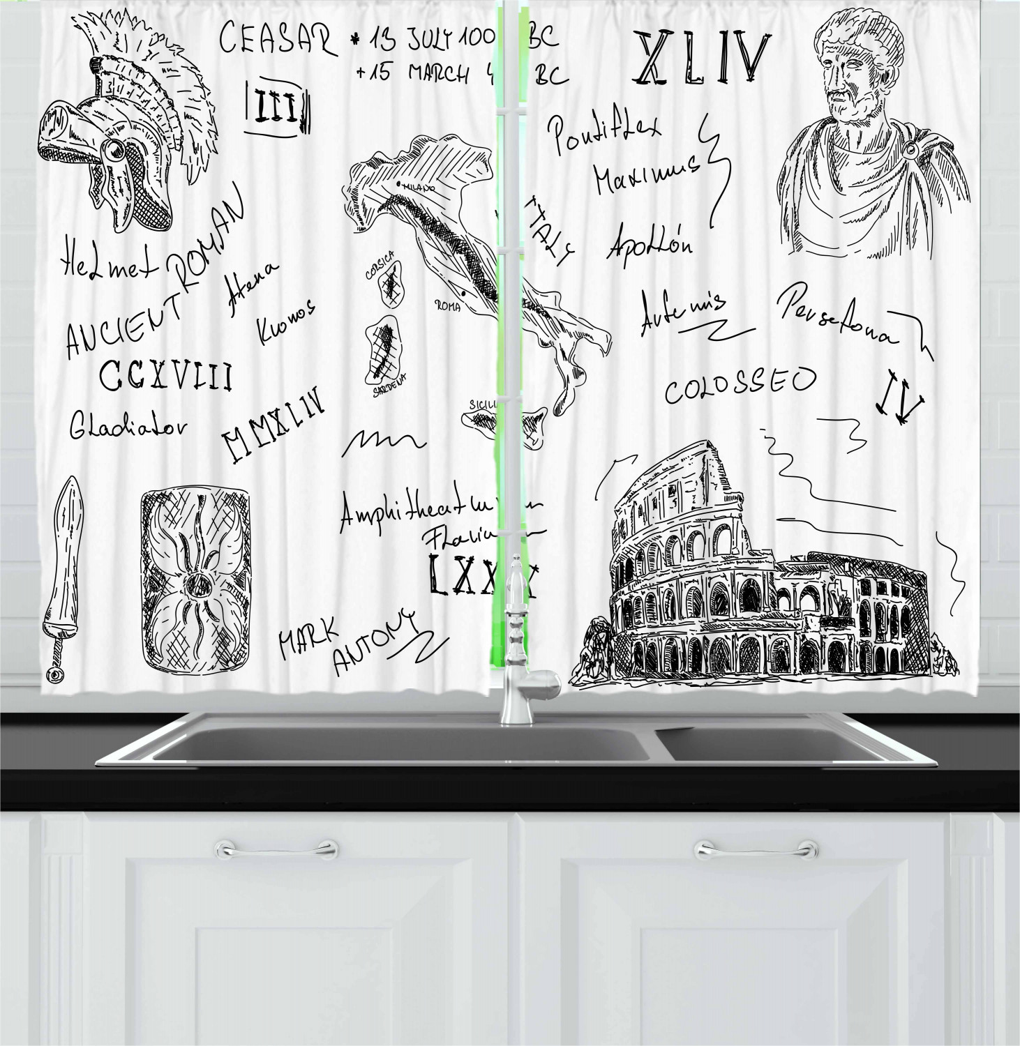 Toga Party Curtains 2 Panels Set, Ancient Roman Period Icons Caesar ...