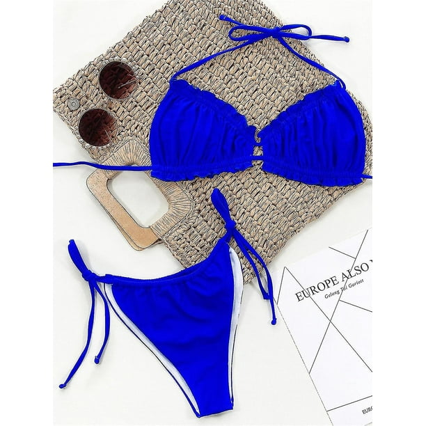 Swimwear Ruffled Frilled Pleated Ruched Bikini Women Female Swimsuit ...