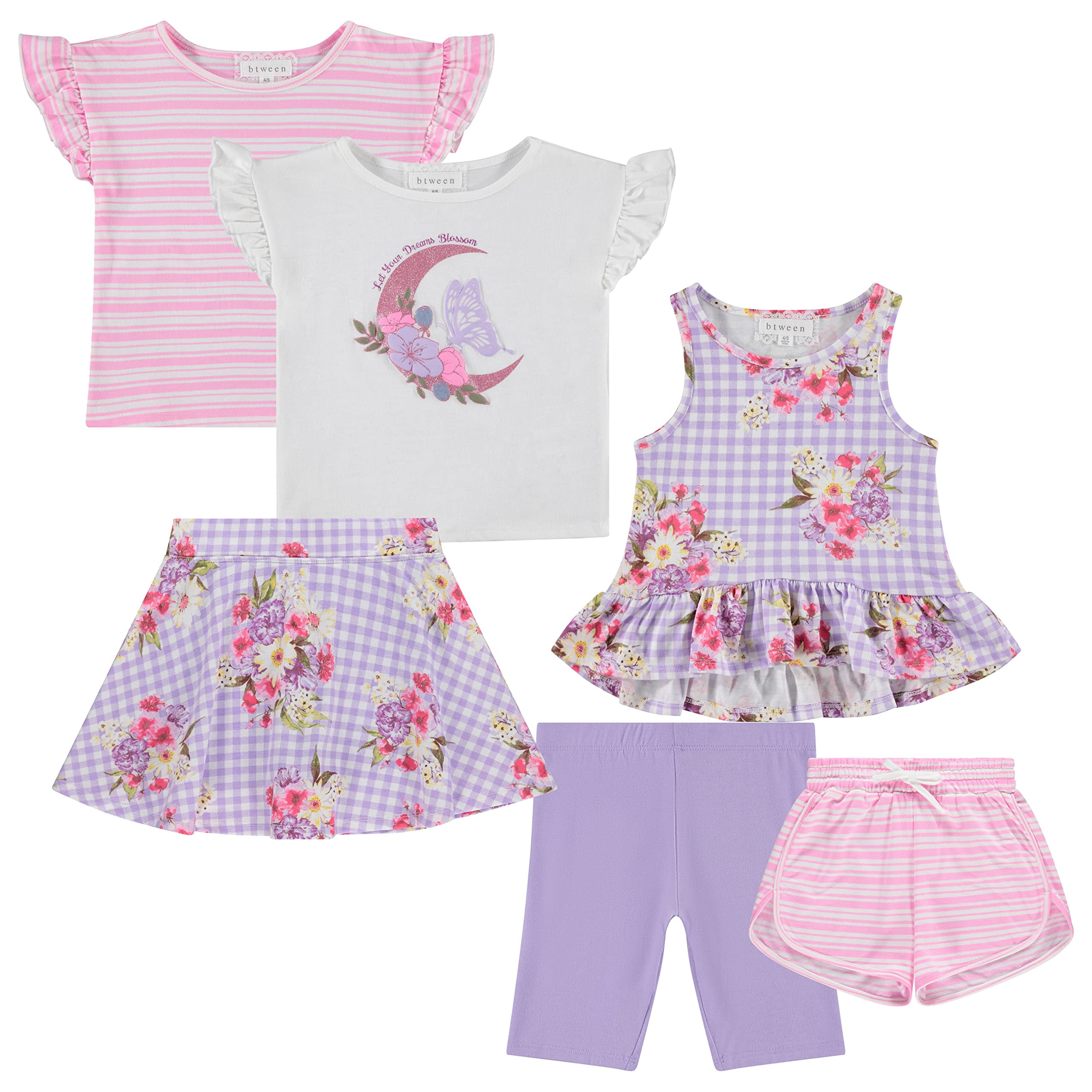 BTween Girls 6-Pack Dreams Blossom Outfit Set w/ Ruffle Sleeve Tees ...