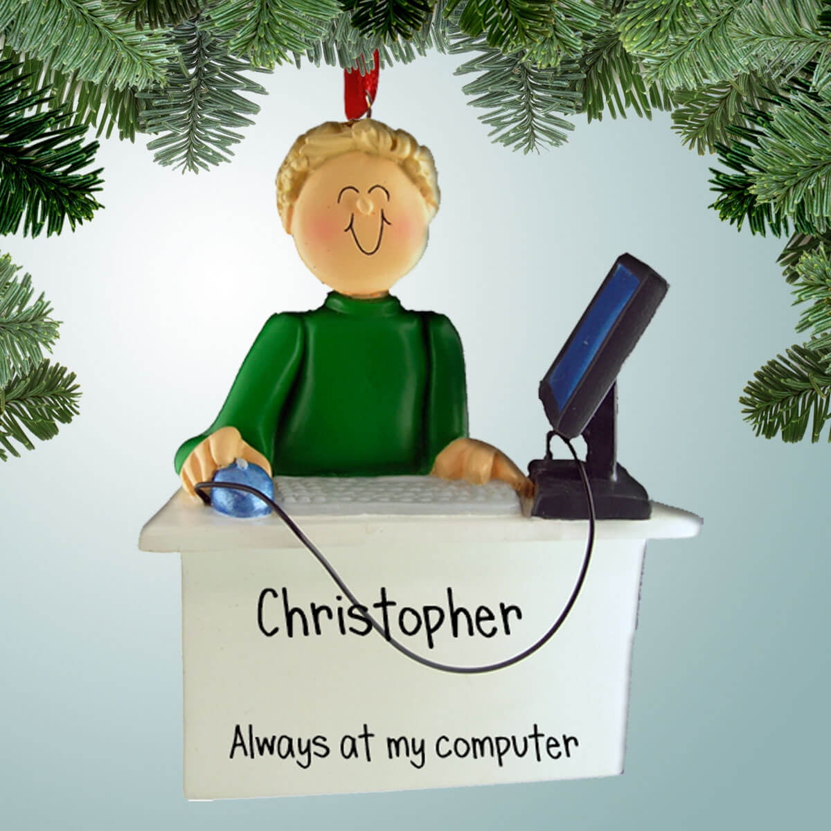 Personalized Computer Worker Male - Blonde Hair Christmas Ornament ...