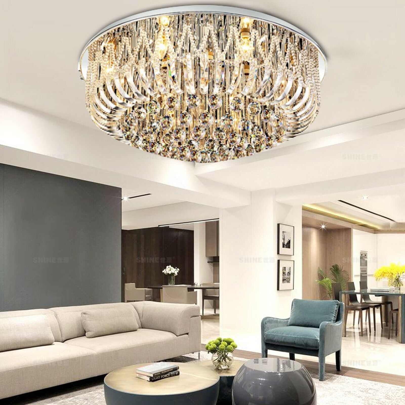 WUZSTAR Modern Luxury K9 Crystal LED Chandelier Lighting Flush Mount ...