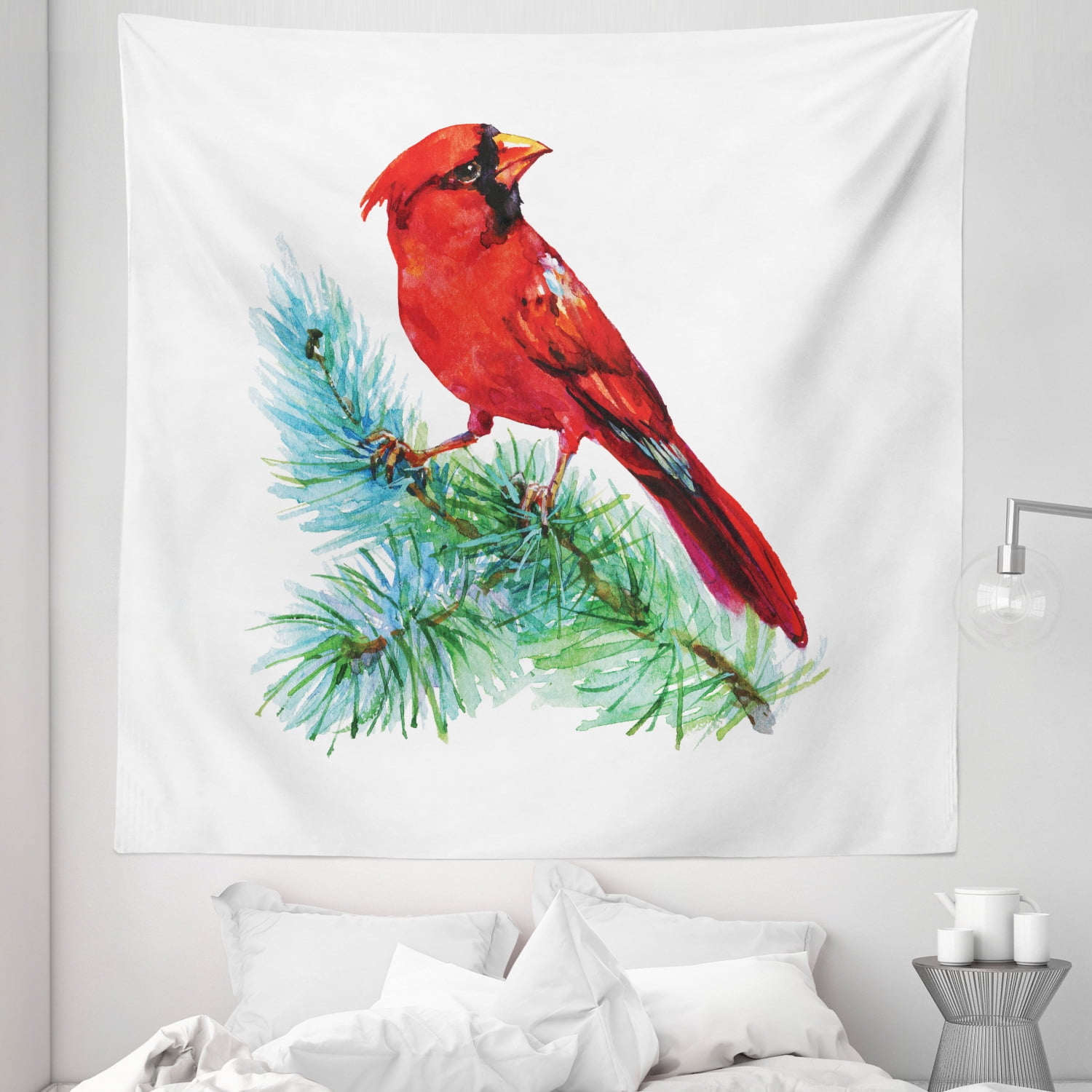 Cardinal Tapestry, Portrait of a Bird Watercolor Vintage Style Nature ...