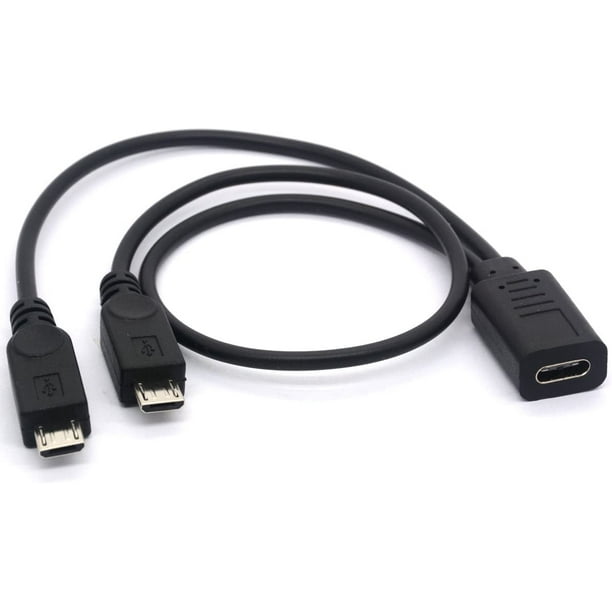 USB 2.0 Type C Female to Dual Micro USB Male Splitter Cable (2 Micro ...