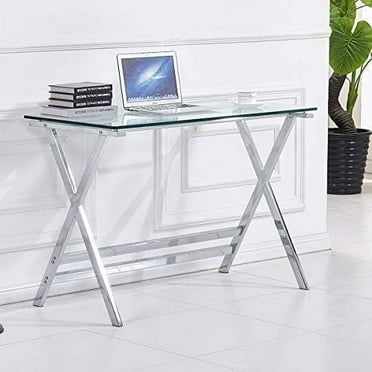 RTA Home and Office Clear Tempered Glass Corner Computer Desk with ...