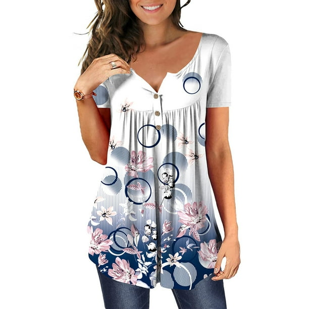 Wearella Women Summer Floral Print Short Sleeve T Shirt Casual Loose