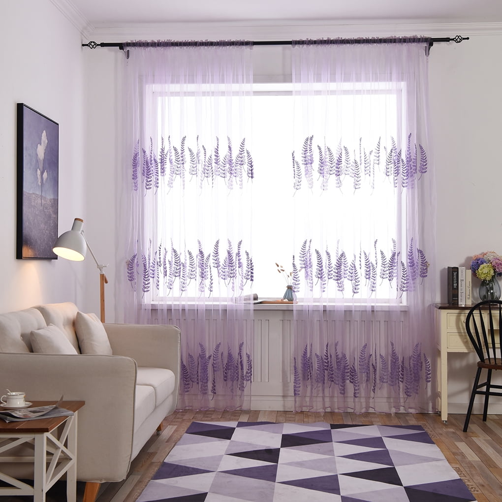 Lavender Embroidery Sheer Tulle Curtains Room Bedroom Kitchen Cortina ...