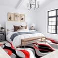Black Red Wave Area Rugs, Retro Gradient Stripe Carpet, Non Slip Low ...