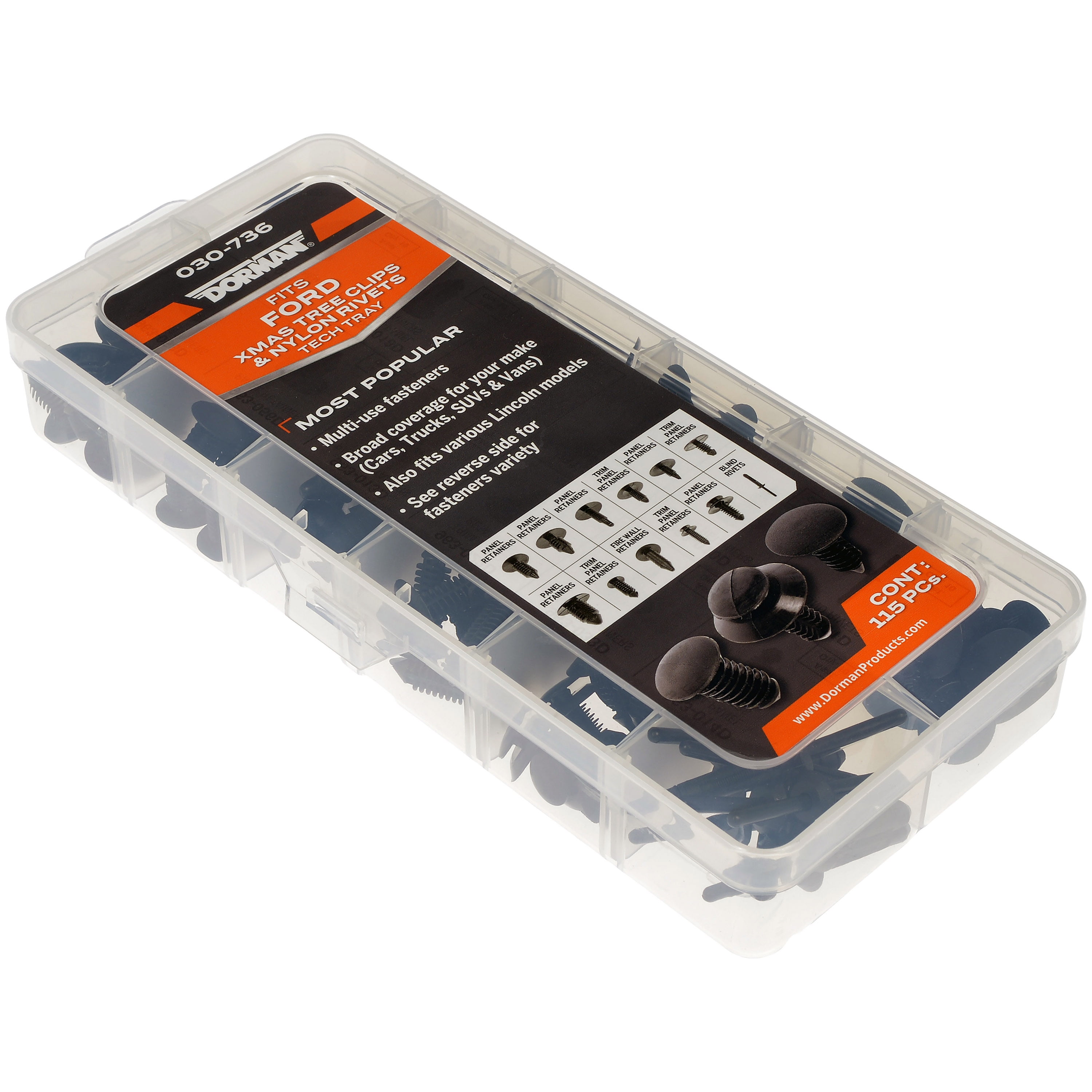 Dorman 030-736 Fastener Tech Tray – Xmas Tree Clips And Nylon Rivets ...
