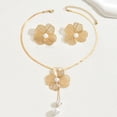 2Pcs/Set Women Necklace Earrings Set, Hollow Flower Shape Imitation ...
