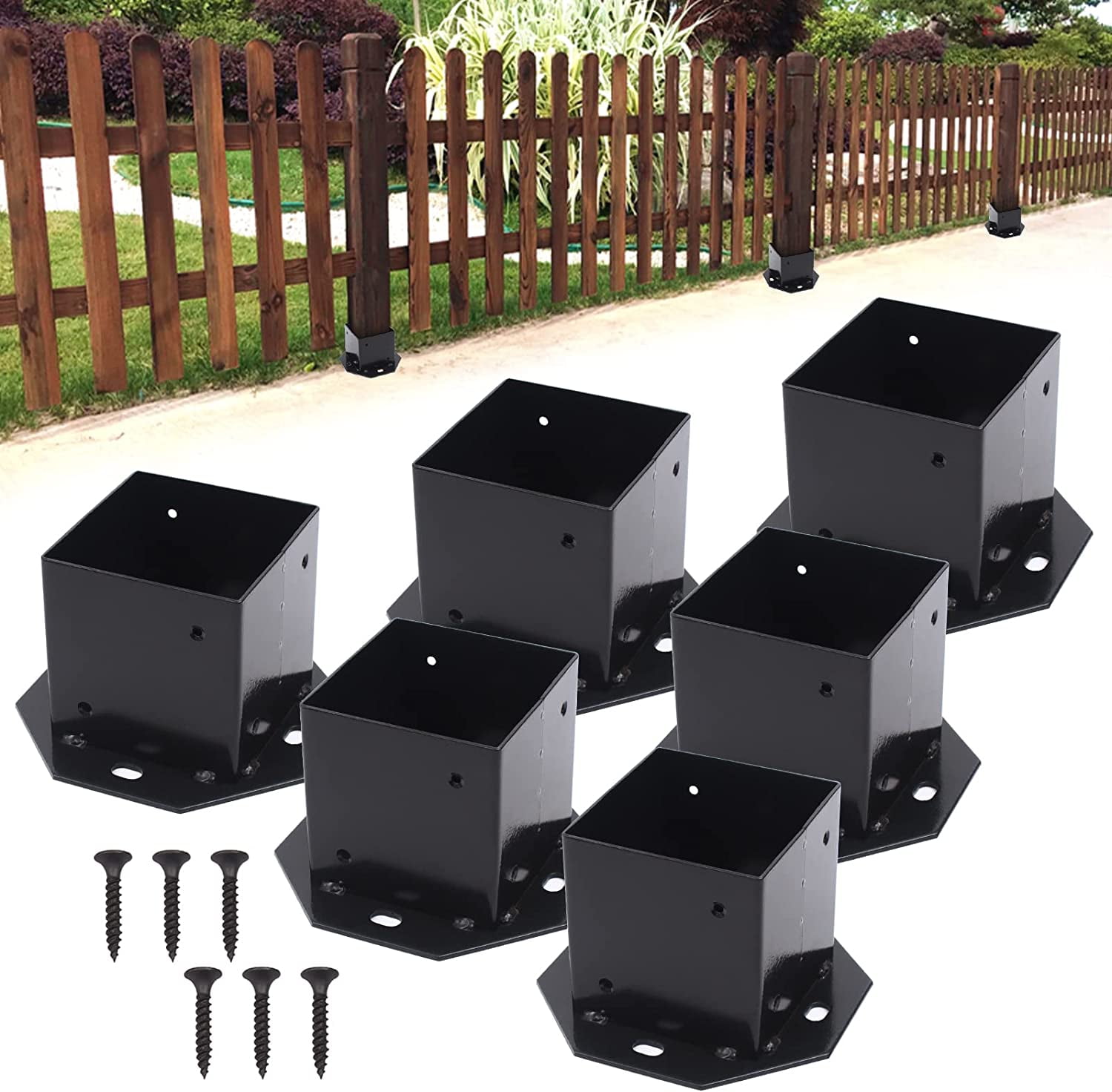 Miumaeov 6Pcs Post Fence Foot Base Support Bolt Down Octagonal Square ...