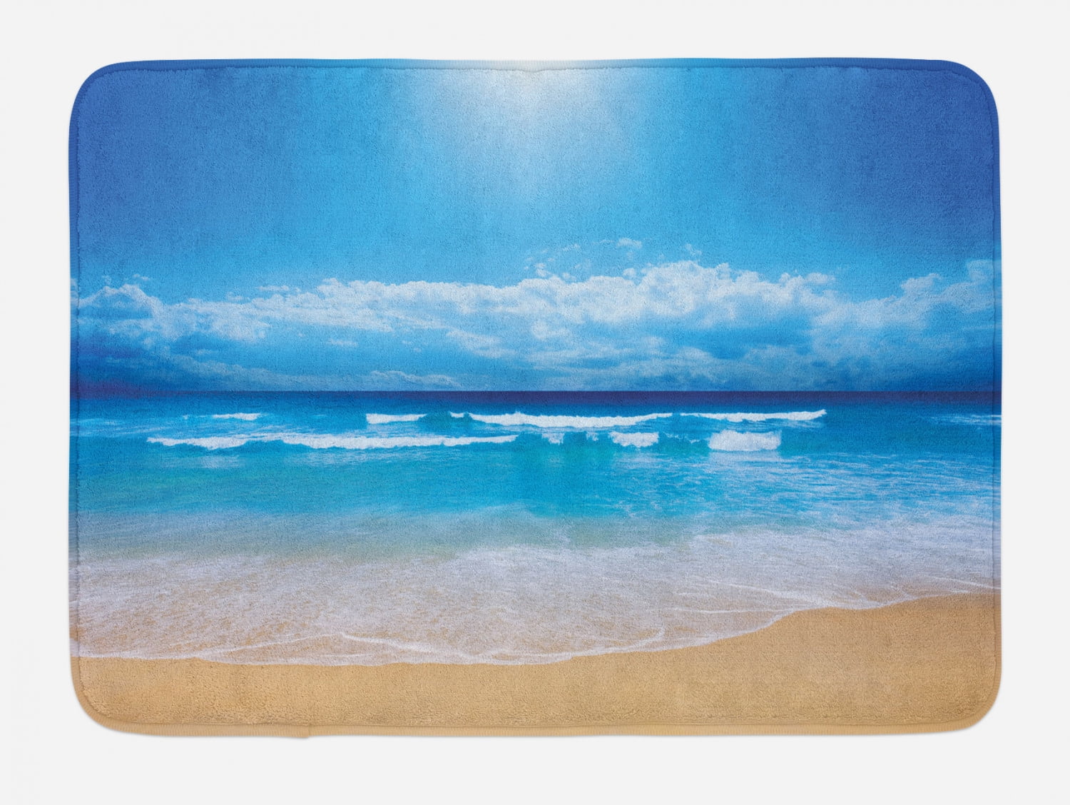 Beach Bath Mat, Seascape Theme Landscape of the Beach and the Cloudy ...
