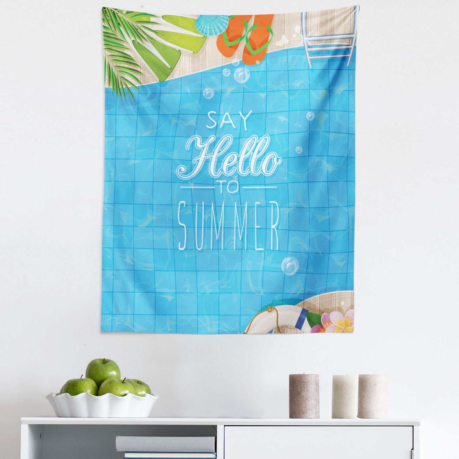 Hello Summer Tapestry, Top View of Swimming Pool with Clean Water Flip ...