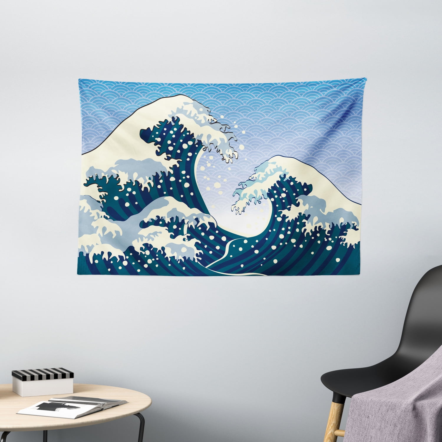 Japanese Wave Tapestry, Far Eastern Painting Oceanic Storm Theme ...