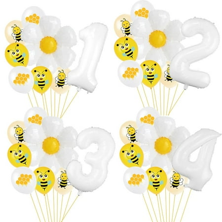 9pcs 12inch Carton Bee Balloons White Daisy Flower Balloon Set for Kids ...