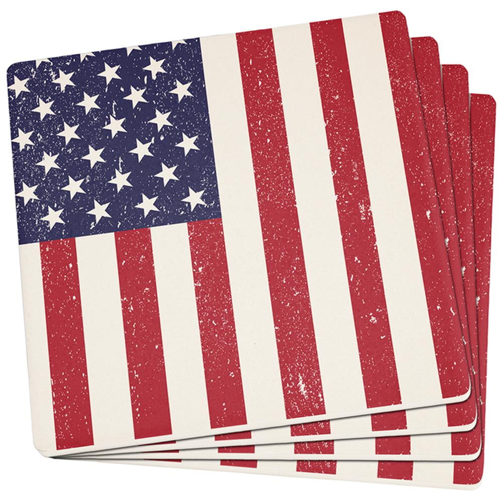 4th of July American Flag Distressed Set of 4 Square Sandstone Coasters ...