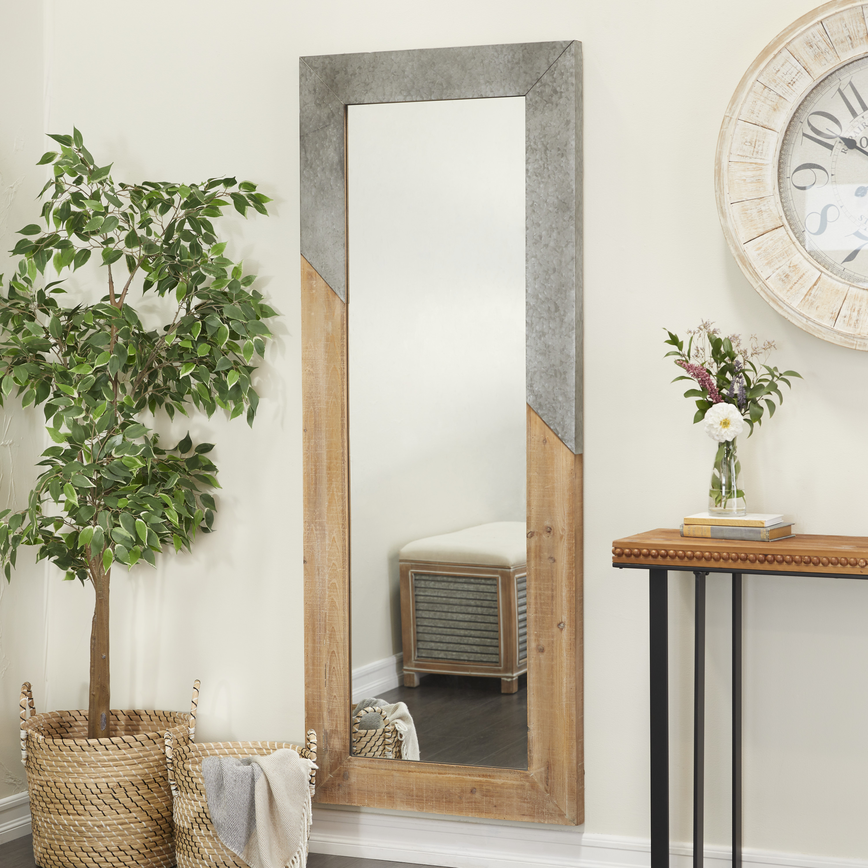 DecMode 28" x 71" Beige Wall Mirror with Metal Detailing - Walmart.com