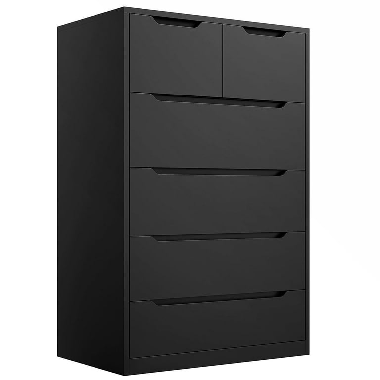 EnHomee Black Tall Dresser Wood 6 Drawer Dressers for Bedroom Wood Chest of Drawers with Smooth Metal Rail Large Dresser Modern Storage Cabinet for