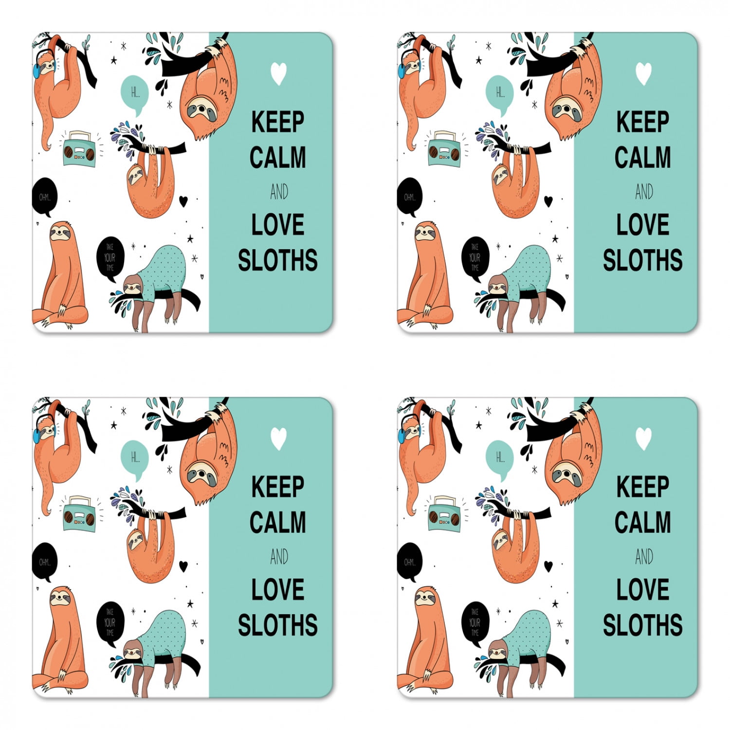 Animal Coaster Set of 4, Lazy Sleepy Bear Tribe of Australian Sloths ...