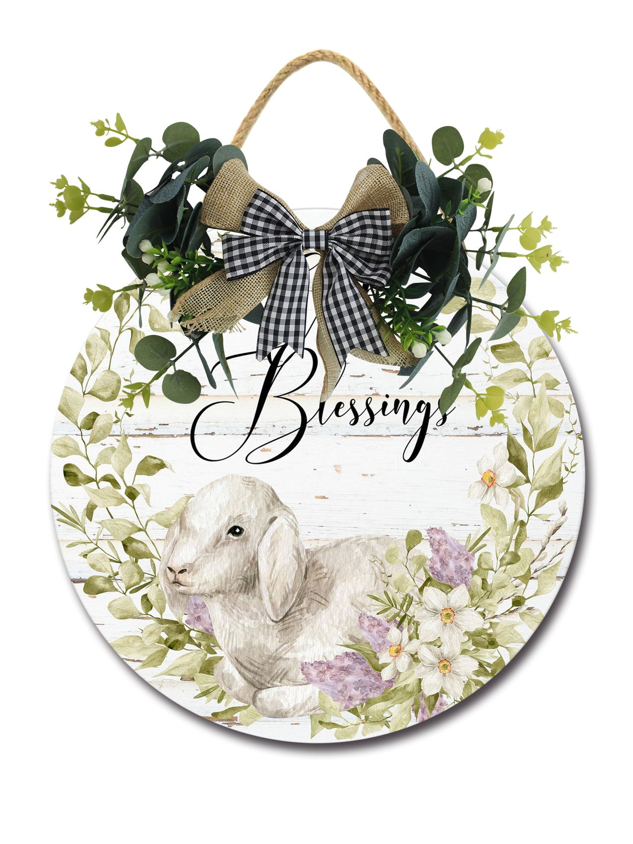 Eveokoki Easter Blessings Sign Front Door Porch Decorations, Round ...