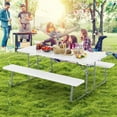 Gymax Folding Picnic Table w/ 2 Benches 6 FT Camping Table Set w/ All ...