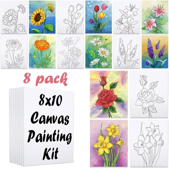 VOCHIC 4 Pack 8x10 Pre Drawn Canvas Painting Kit for Adults, Kids ...