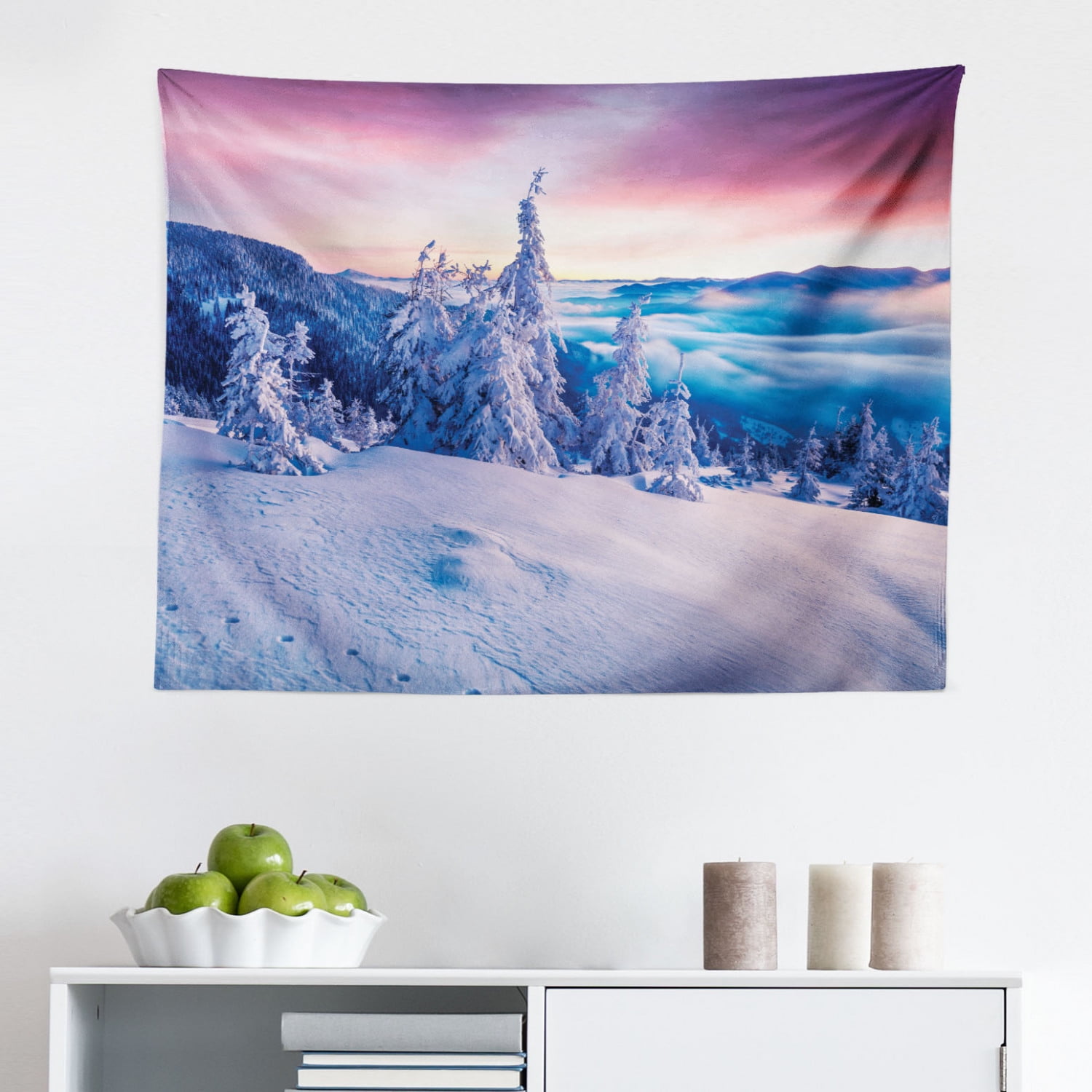 Winter Snow Mountain Wall Art Tapestry Tablecloth Bed Cover Fabric ...