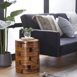 DecMode Brown Contemporary Round Stacked Brick Style Wood Accent Table ...