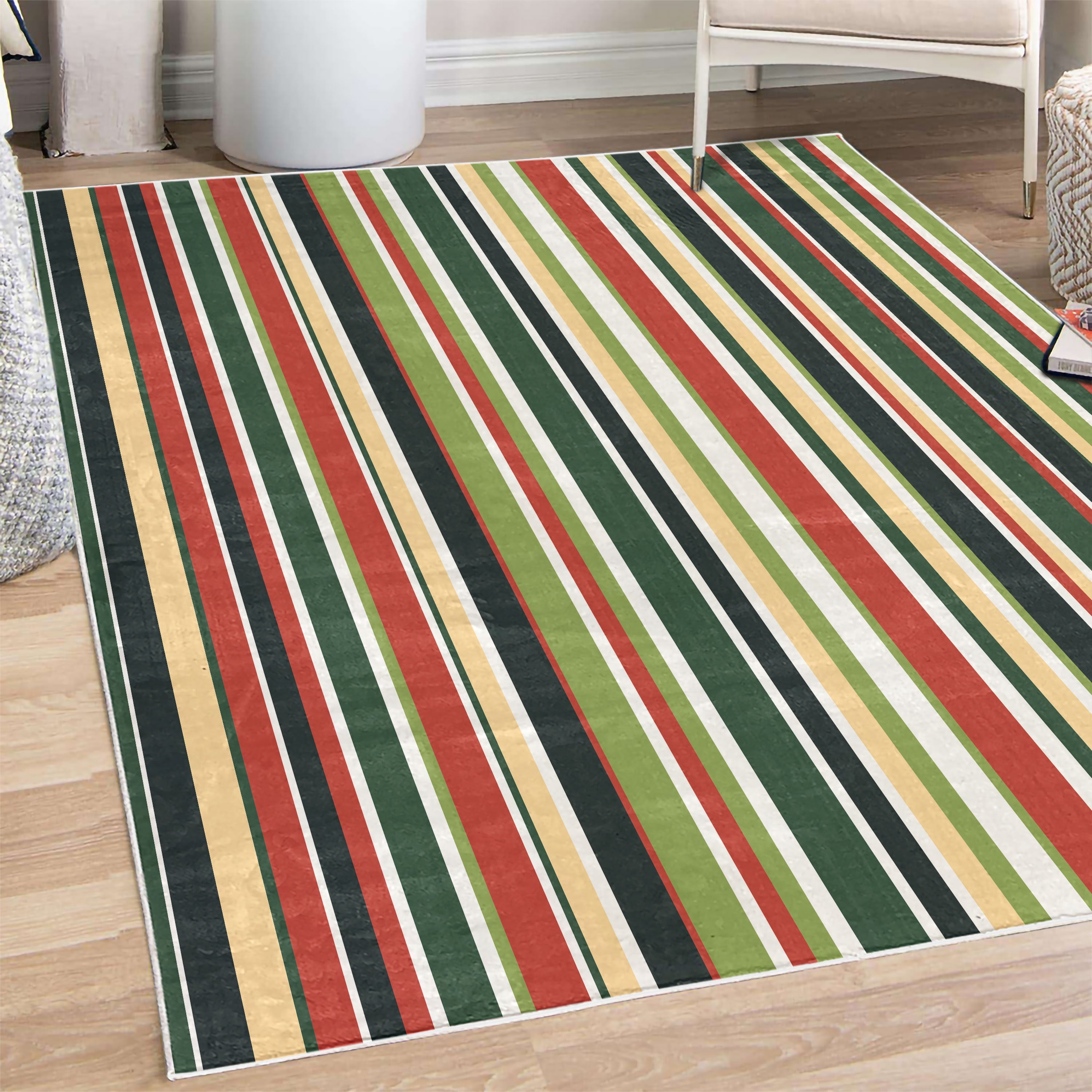 Pastel Decorative Rug, Vertically Striped Pattern Different Color ...