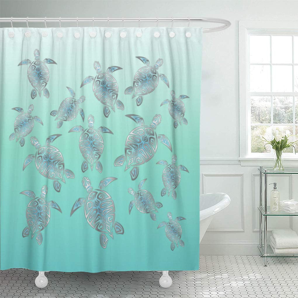 CYNLON Aqua Silver Turquoise Sea Turtles Elegant Hawaii Nautical ...