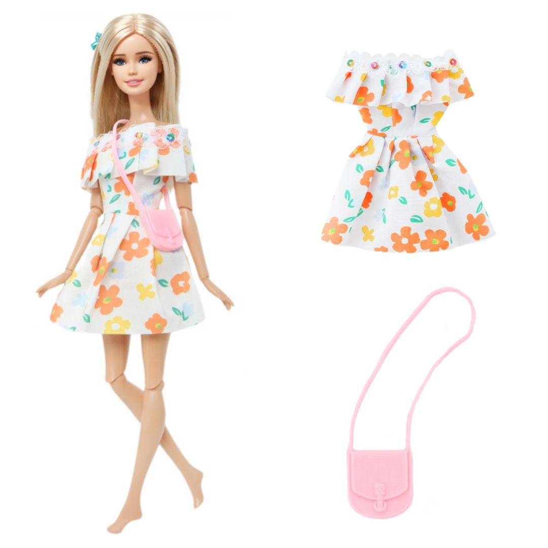 2 Pcs/Set Doll Dress Outfit with Bag Handbag Print Skirt Tops Girl ...