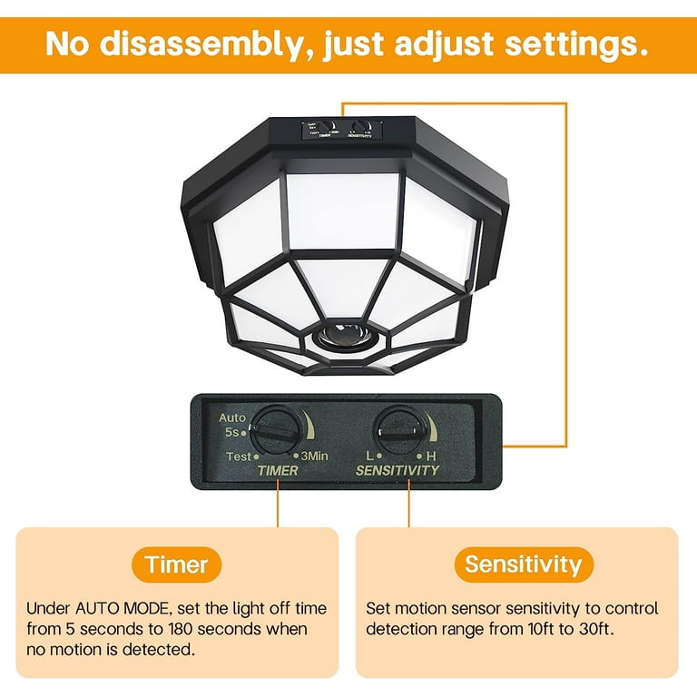 Square Black Finish Motion Sensor Outdoor Ceiling Light Style H7013 ...