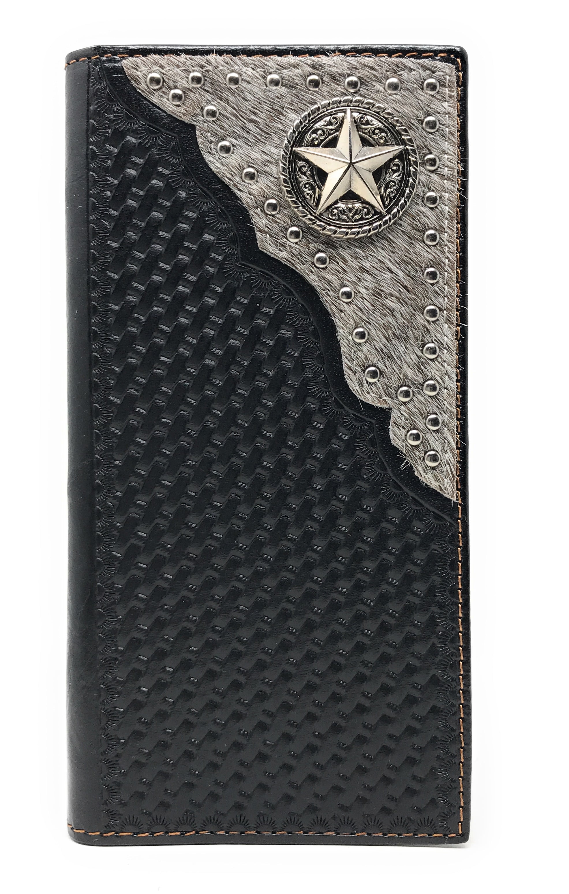 Western Genuine Leather Cowhide Cow fur Basketweave Star Men's Long ...