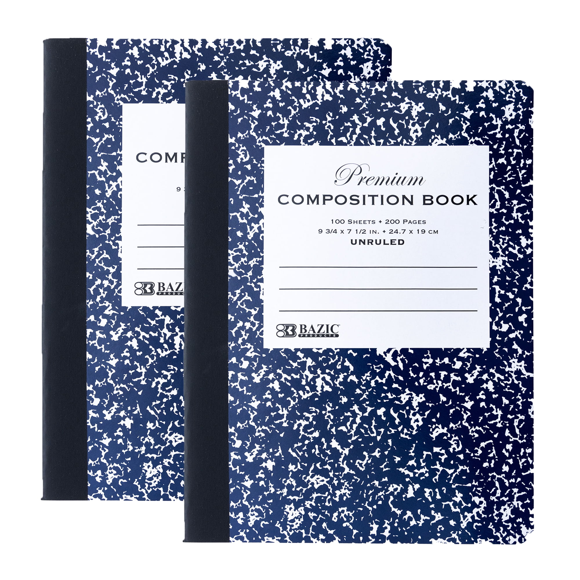 BAZIC Composition Book Blue Marble Unruled Ruled 100 Sheet Notebook, 2 ...