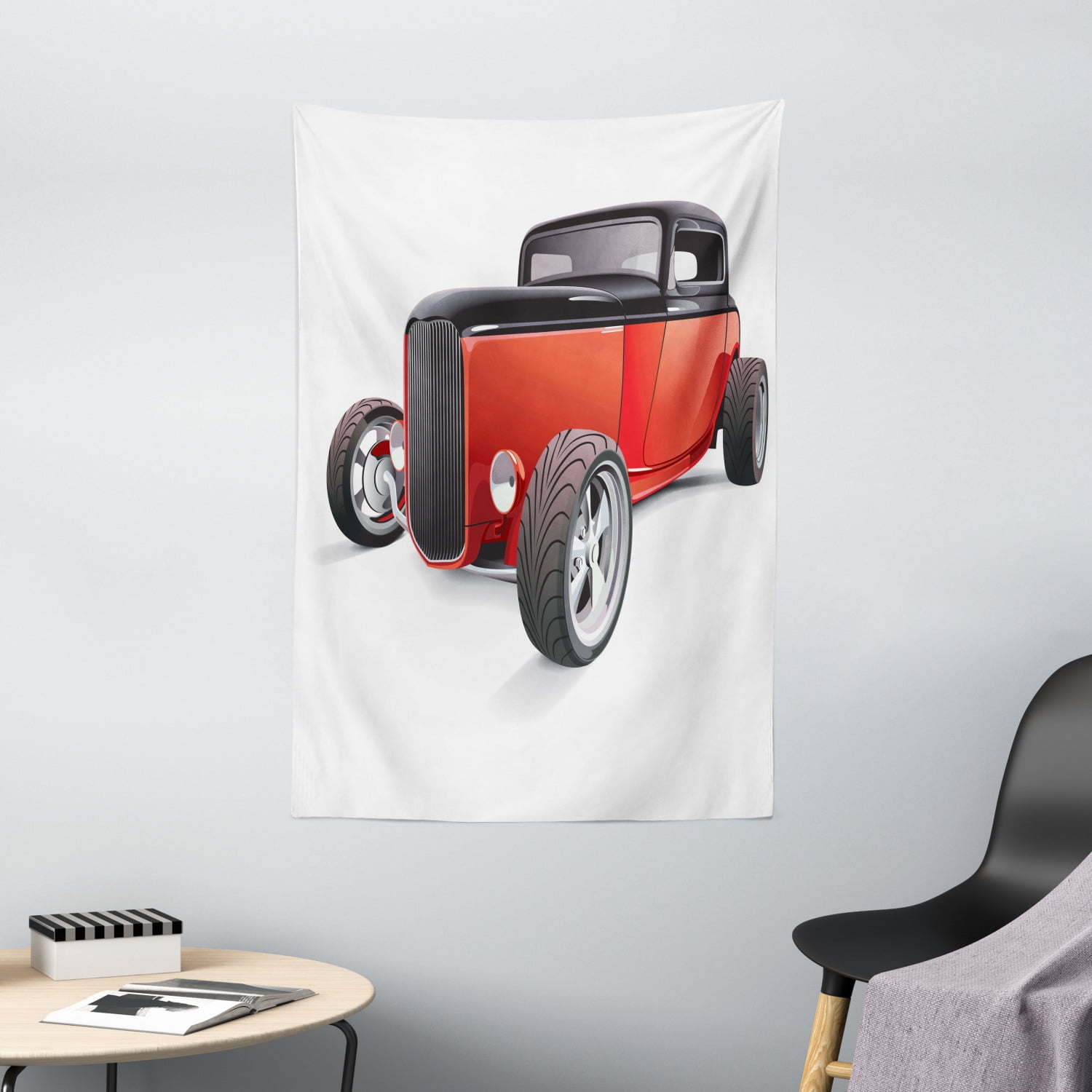 Cars Tapestry, Nostalgia Red Hot Rod American Culture Retro Revival ...